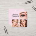Blush Pink Black Script 3 Photo Logo Makeup Square Business Card | Zazzle