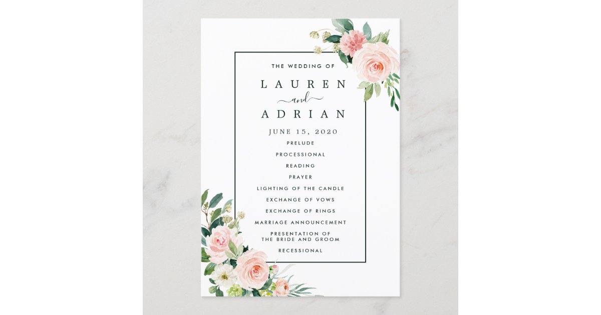 Blush Pink Bloom Floral Wedding Program | Zazzle