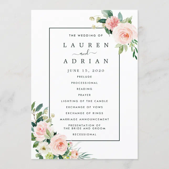Blush Pink Bloom Floral Wedding Program | Zazzle