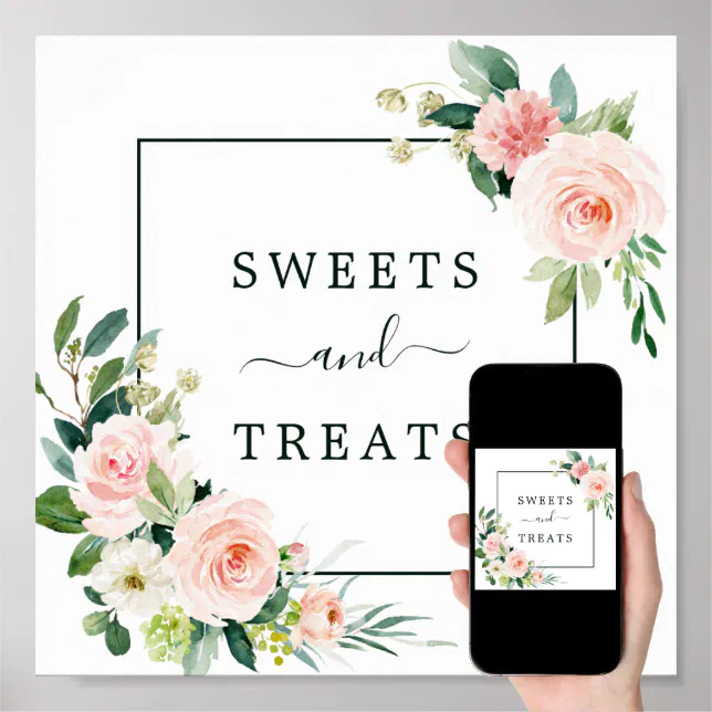 Blush Pink Bloom Sweets & Treats Dessert Table Poster | Zazzle