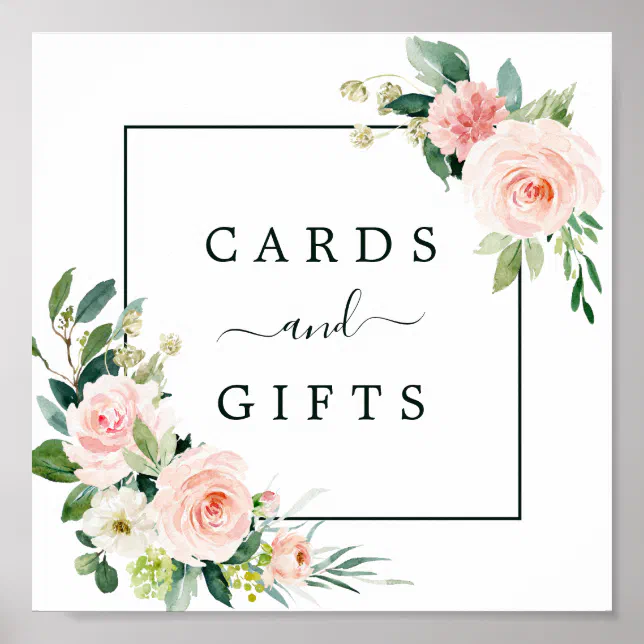 Blush Pink Bloom Wedding Cards & Gifts Square Sign | Zazzle