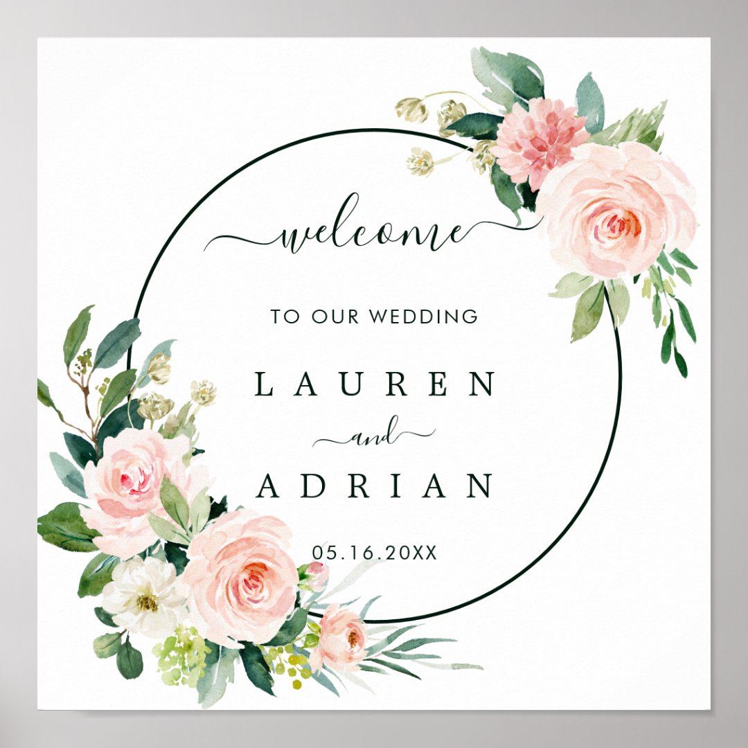 Blush Pink Bloom Wedding Welcome Square Sign | Zazzle