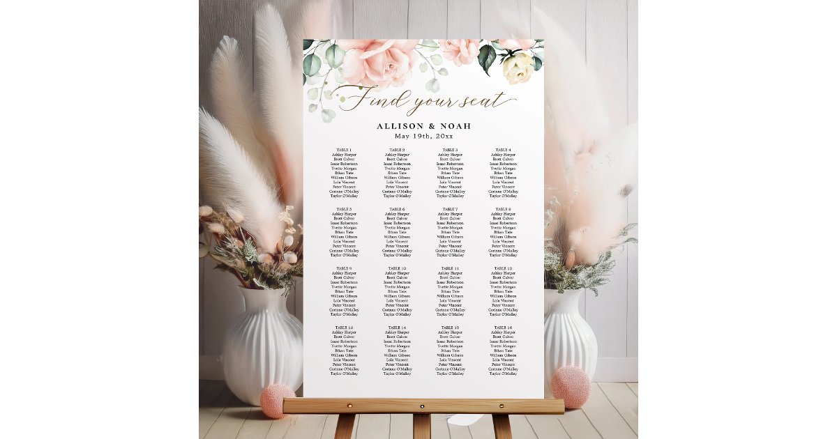 Blush Pink Blooms Wedding Seating Chart | Zazzle