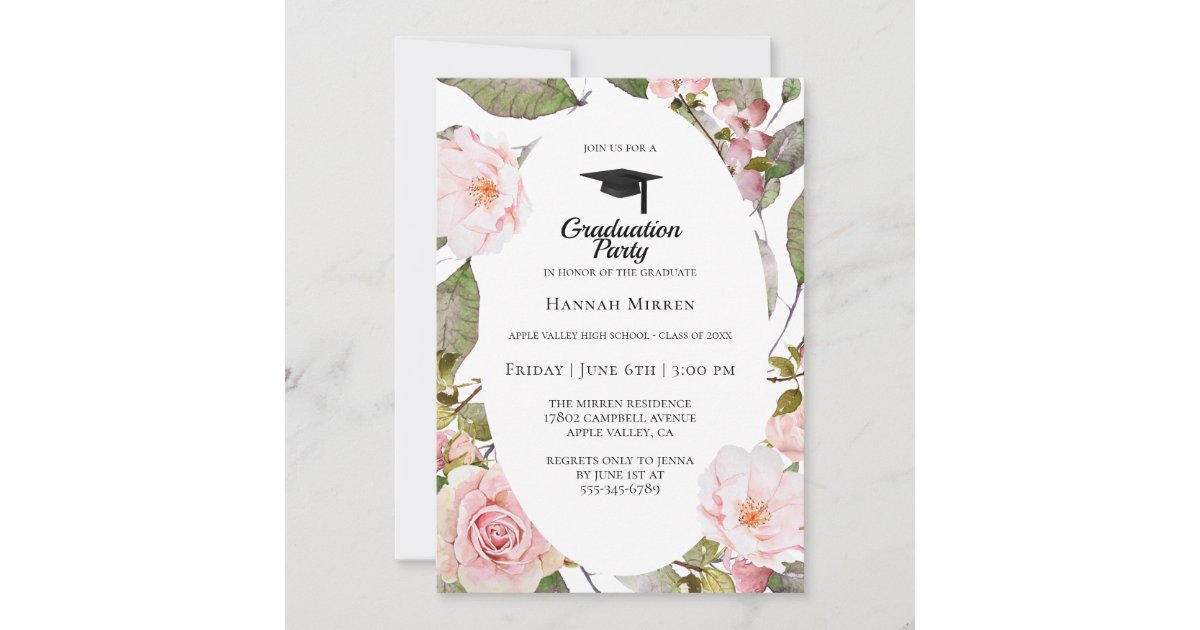 Blush Pink Botanical Graduation Party Invitation | Zazzle