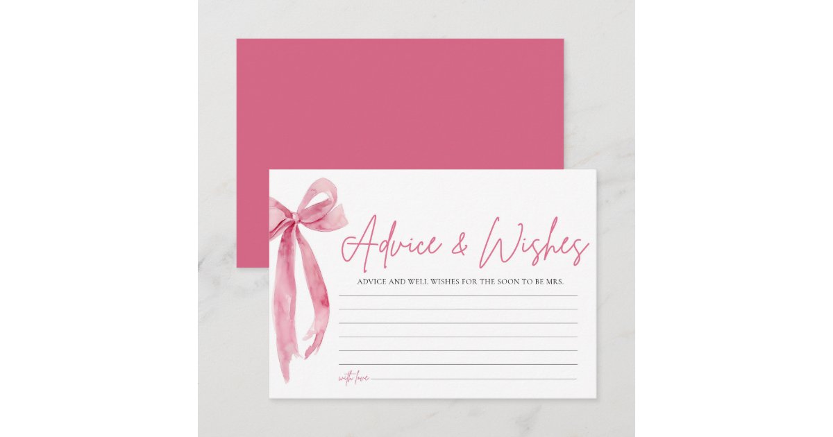 Blush Pink Bow Bridal Shower Advice & Wishes Card | Zazzle