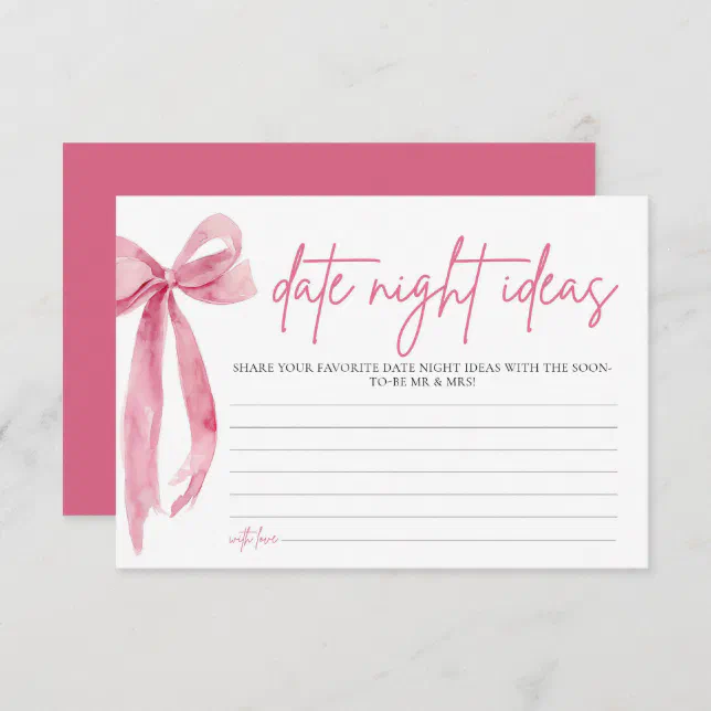 Blush Pink Bow Bridal Shower Date Night Ideas Game Invitation | Zazzle