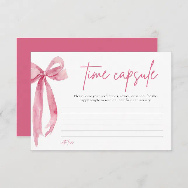Blush Pink Bow Bridal Shower Time Capsule Card | Zazzle