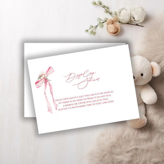 Blush Pink Bow Floral Display Baby Shower Enclosure Card | Zazzle