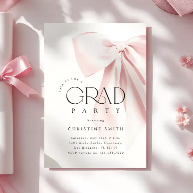 Blush Pink Bow Graduation Party Invitation | Zazzle