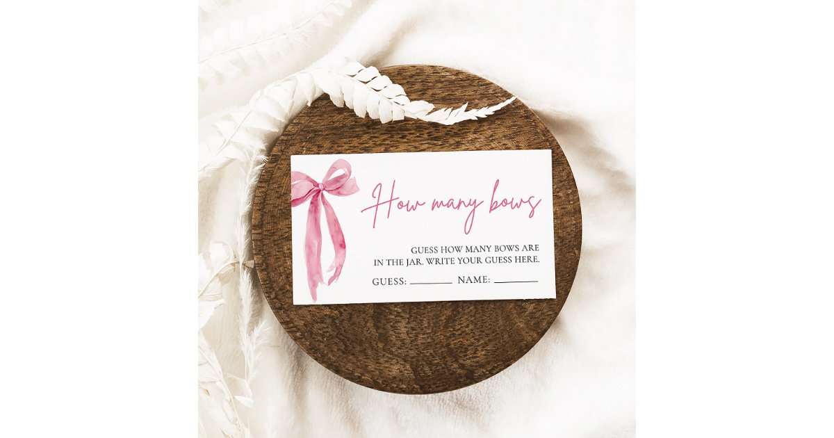 Blush Pink Bow Guess How Many Bows Game Enclosure Card | Zazzle