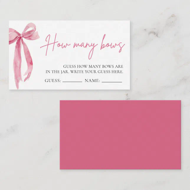 Blush Pink Bow Guess How Many Bows Game Enclosure Card | Zazzle