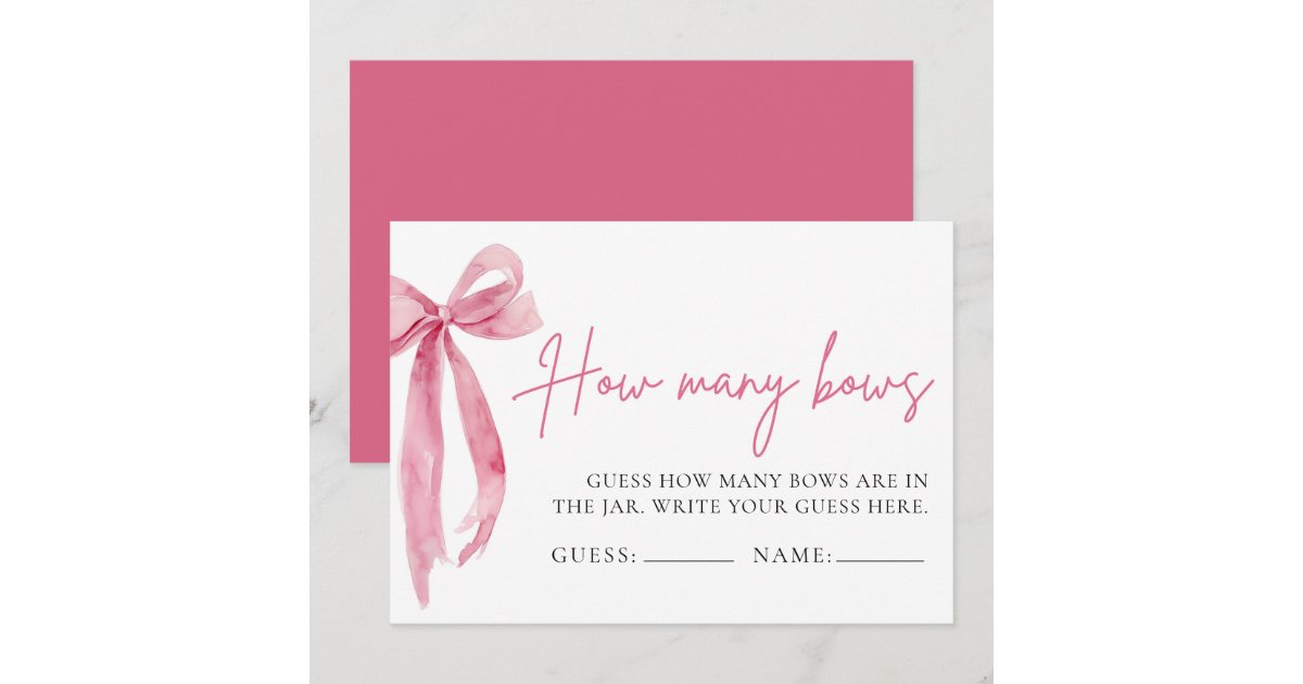Blush Pink Bow Guess How Many Bows Game Invitation | Zazzle