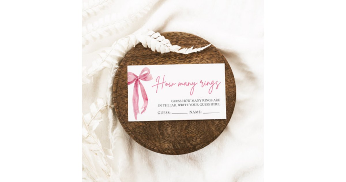 Blush Pink Bow Guess How Many Rings Game Enclosure Card | Zazzle