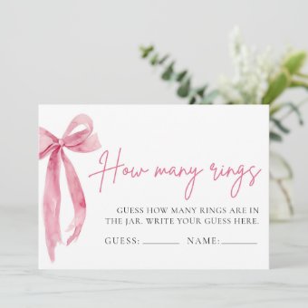 Blush Pink Bow Guess How Many Rings Game Invitation | Zazzle