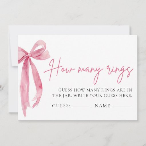 Blush Pink Bow Guess How Many Rings Game Invitation | Zazzle