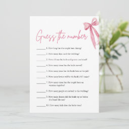 Blush Pink Bow Guess the Number Bridal Shower Game Invitation | Zazzle