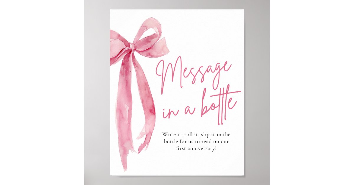 Blush Pink Bow Message In A Bottle Sign Game | Zazzle
