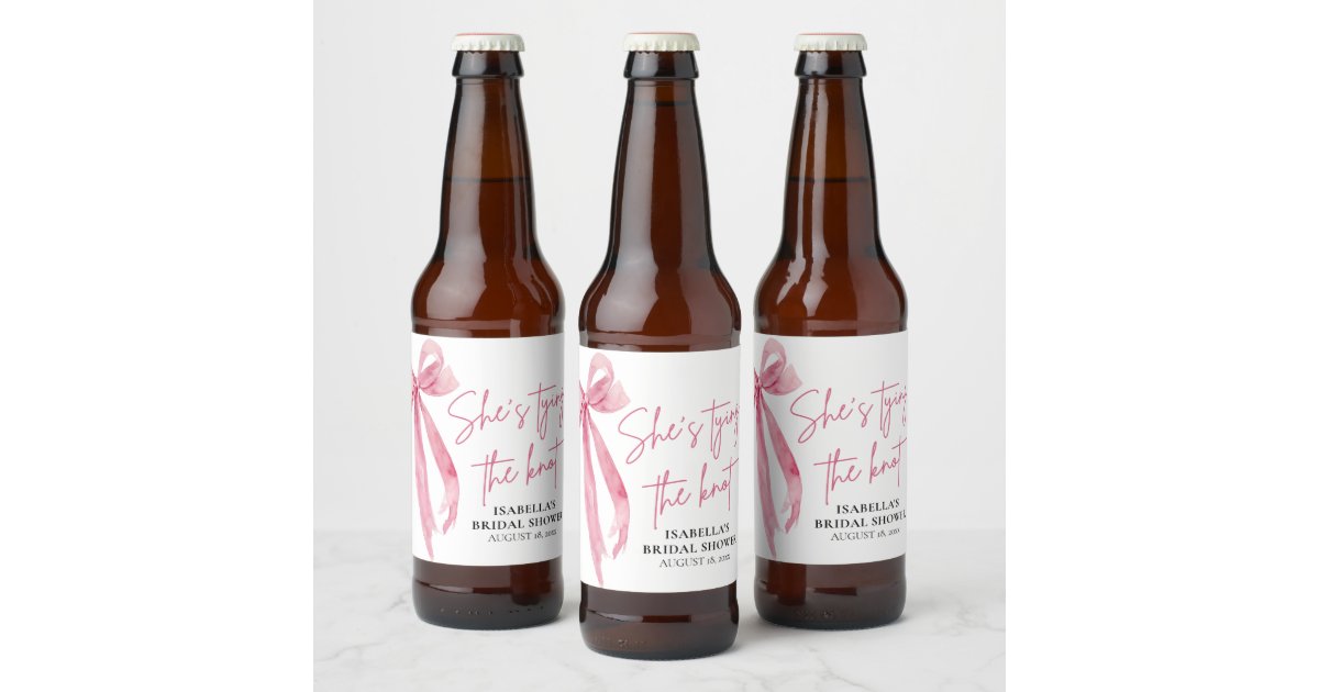 Blush Pink Bow She's Tying the Knot Bridal Shower Beer Bottle Label ...