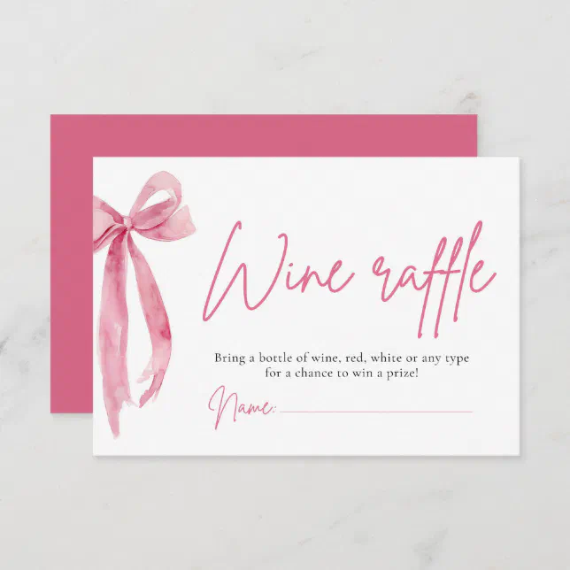 Blush Pink Bow Wine Raffle Ticket Bridal Shower Invitation | Zazzle