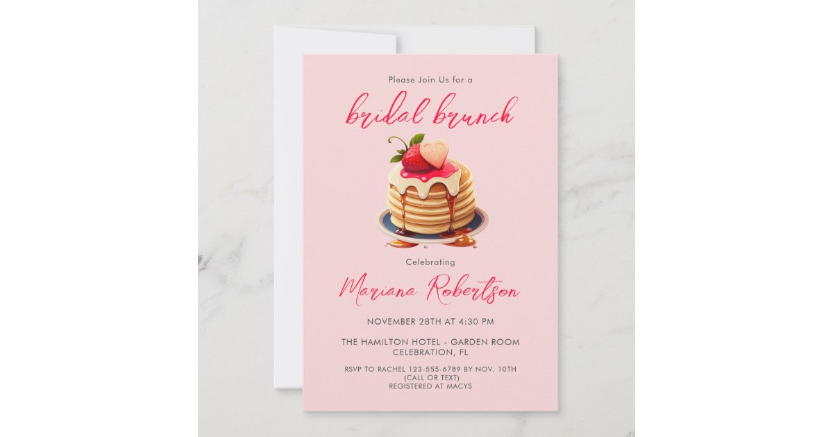 Blush Pink Bridal Brunch Pancakes Bridal Shower Invitation | Zazzle