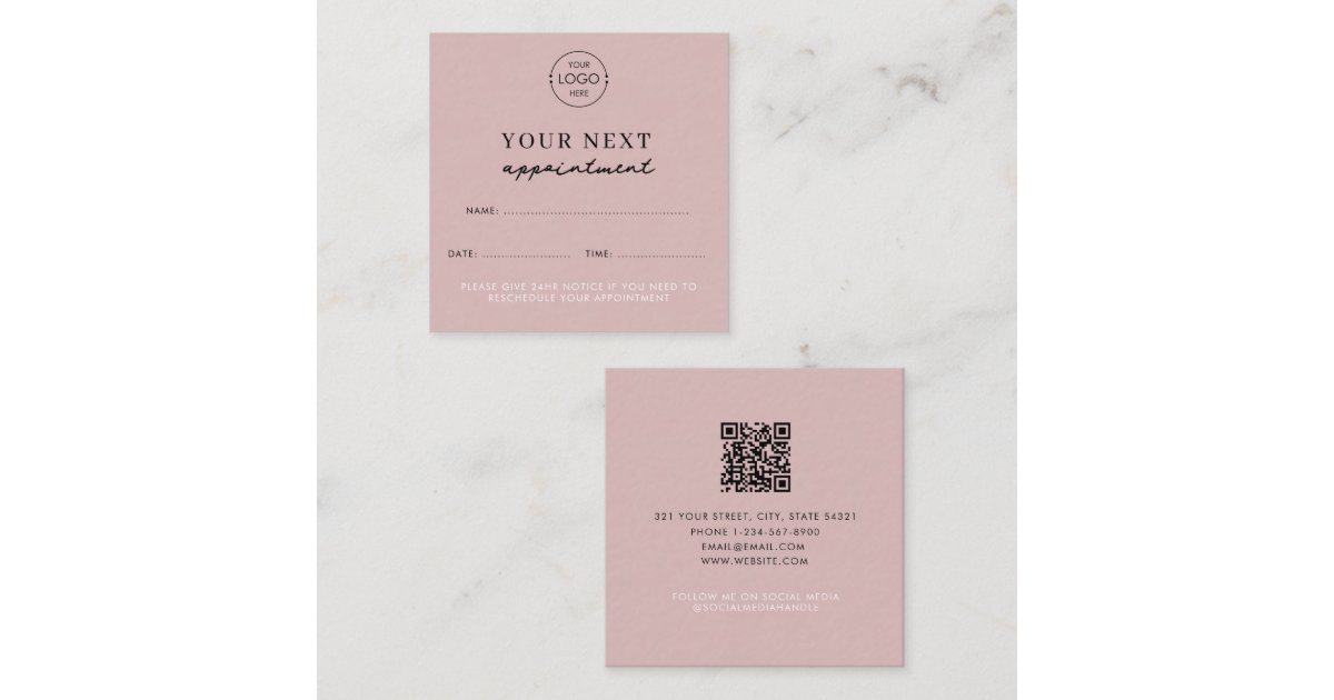 Blush Pink Business Logo Beauty Appointment Card | Zazzle