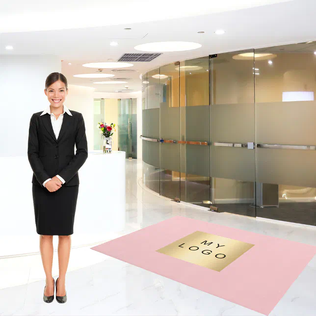 Blush pink business logo rug | Zazzle
