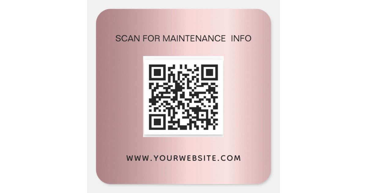 Blush pink business qr code maintenance info square sticker | Zazzle