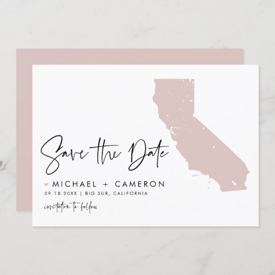 Blush Pink California Map Modern Minimalist Script Save The Date ...