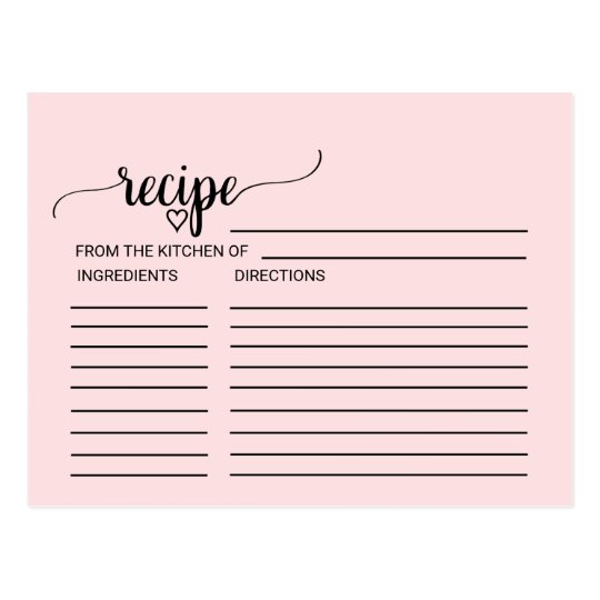 Blush Pink Calligraphy Bridal Shower Recipe Cards | Zazzle.com