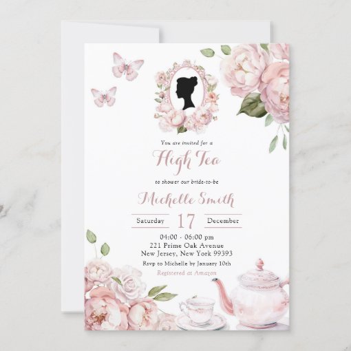 Blush Pink Cameo English Afternoon Tea Invitation | Zazzle
