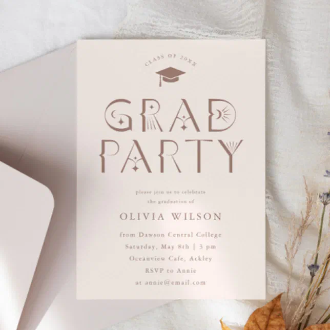 Blush Pink Celestial Typography Grad Party Invitation | Zazzle