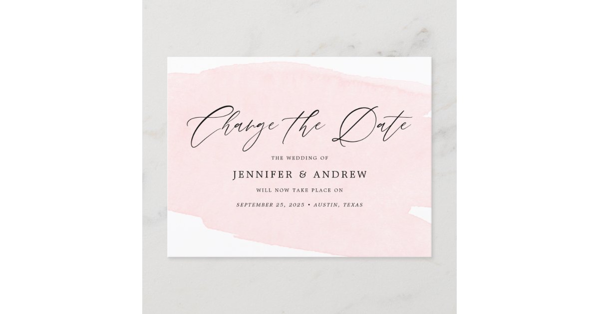 Blush Pink Change The Date Wedding Postponement Announcement Postcard ...