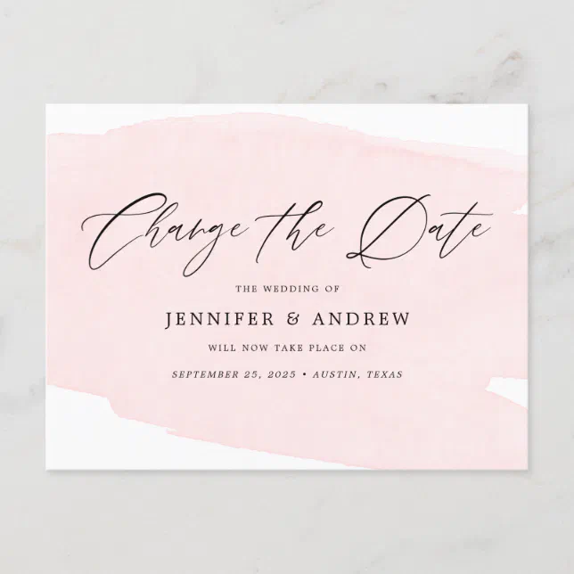 Blush Pink Change The Date Wedding Postponement Announcement Postcard ...