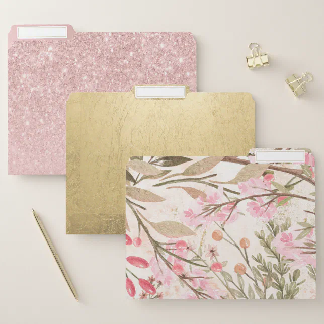 Blush pink coral forest green watercolor floral file folder | Zazzle