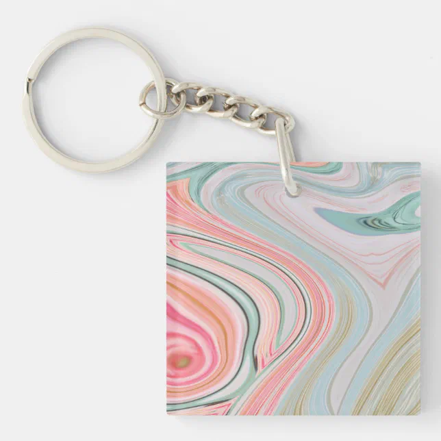 blush pink coral mint green marble swirls rainbow keychain | Zazzle