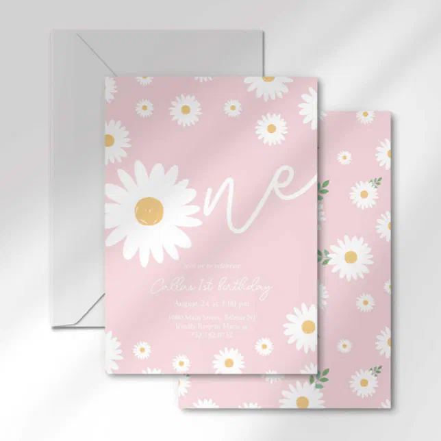Blush Pink Daisy 1st Birthday Invitation | Zazzle