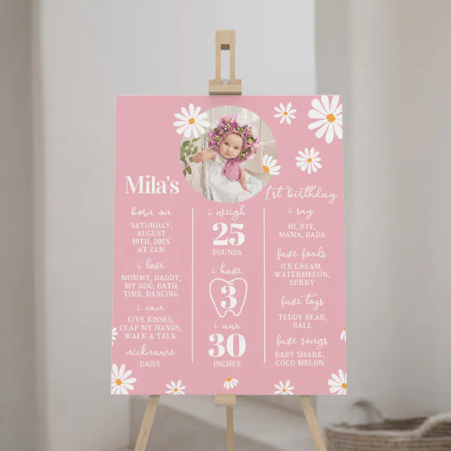 Blush Pink Daisy 1st Birthday Milestone Sign | Zazzle