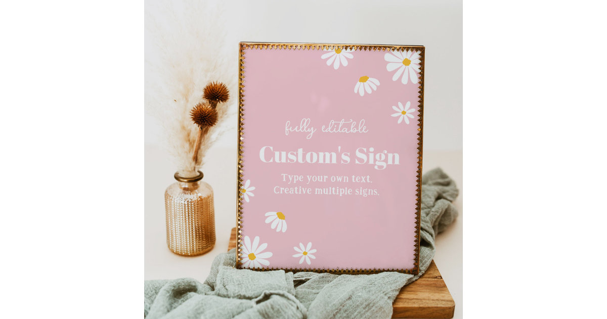 Blush Pink Daisy Birthday Party Table Sign | Zazzle