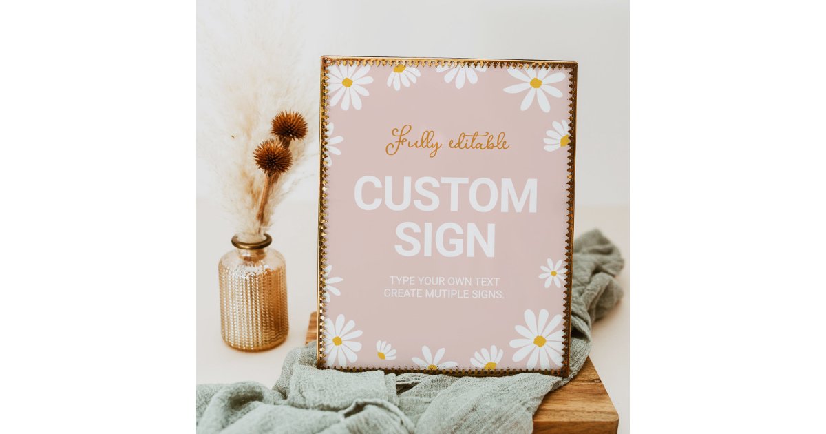 Blush Pink Daisy Birthday Party Table Sign | Zazzle