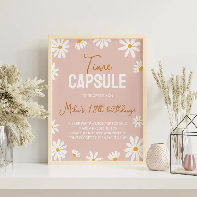 Blush Pink Daisy Birthday Time Capsule Poster | Zazzle