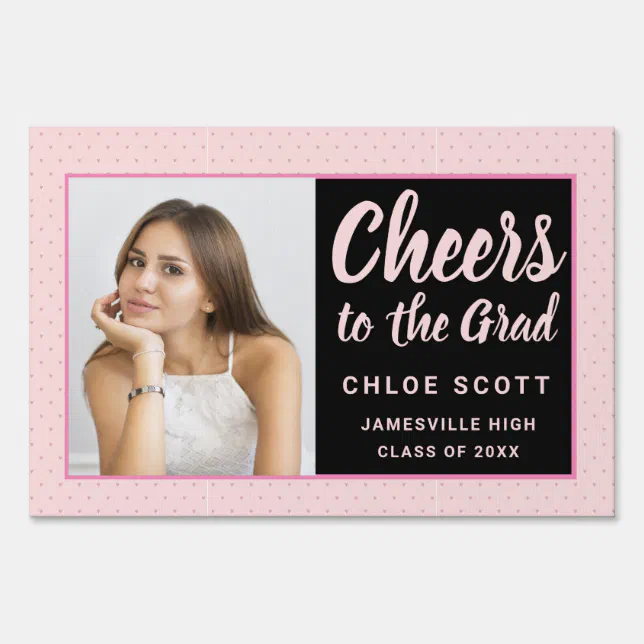 Blush Pink Dot Script Graduation Photo Sign | Zazzle