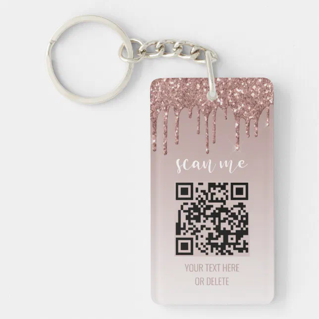 Blush Pink Dripping Glitter QR Code Business Keychain | Zazzle