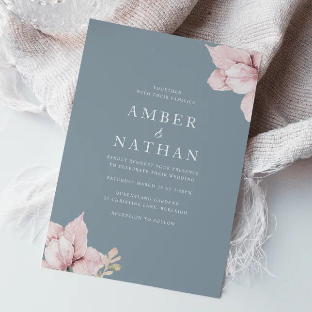 Blush Pink & Dusty Blue Elegant Wedding Invitation | Zazzle