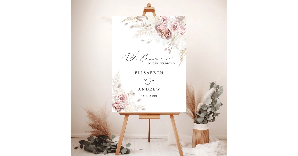 Blush Pink Dusty Rose Floral Wedding Welcome Foam Board | Zazzle