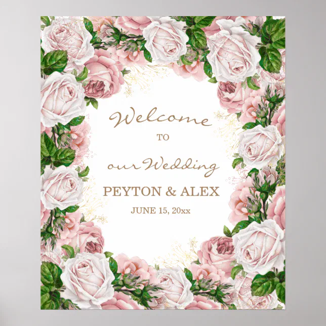 Blush Pink Dusty Rose Floral Wedding Welcome Poster | Zazzle