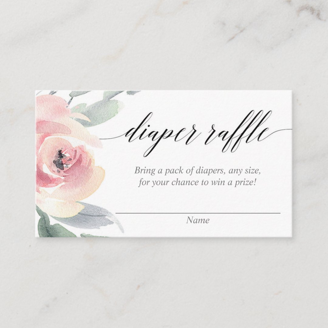 Blush pink elegant floral diaper raffle cards | Zazzle