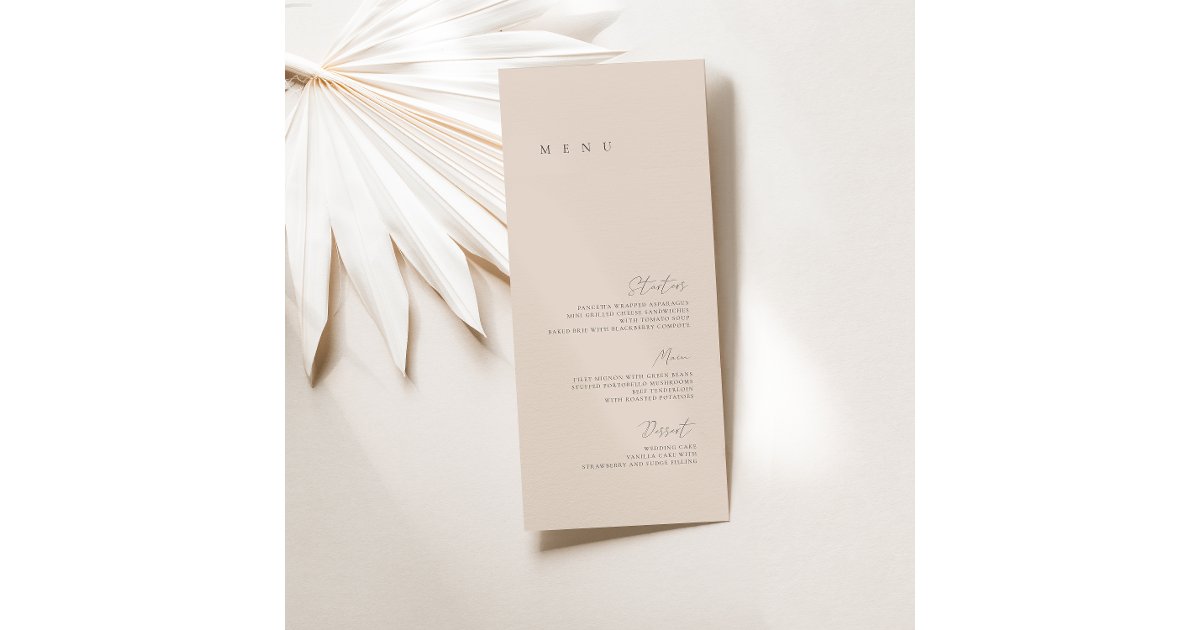 Blush Pink Elegant Minimalist Wedding Flat Menu | Zazzle