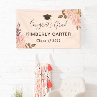 Blush Pink English Rose Graduate Graduation Party Banner | Zazzle