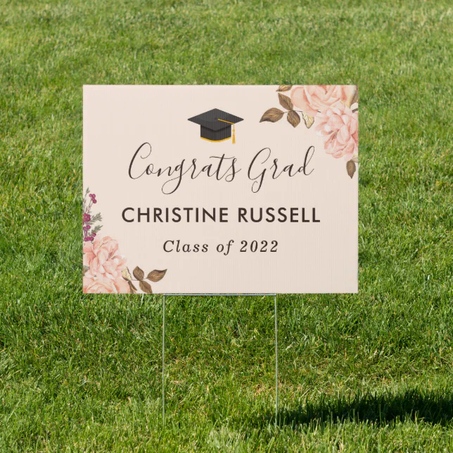Blush Pink English Rose Graduate Graduation Sign | Zazzle