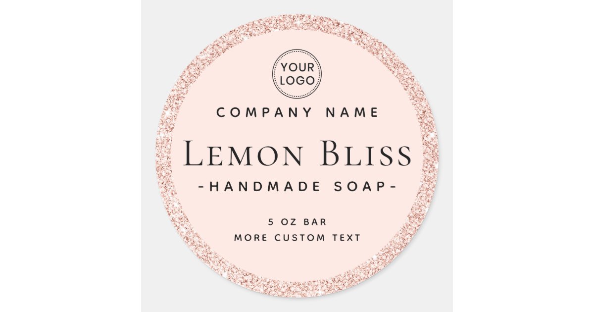 Blush pink faux glitter round product label | Zazzle